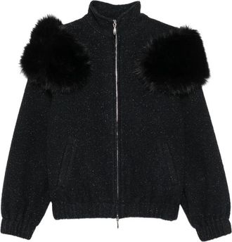 Shushu/Tong Faux-fur Trim Flecked Coat