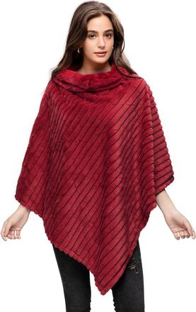 Glamexx24 Damen Poncho Eleganter Cape Winter Poncho mit Rundhalsausschnitt, dicker Umhang aus warmem Strickfell, Rot