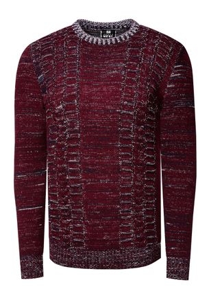 Rusty Neal Herren Slim Fit Strick Pullover Rundhals Pulli S - 3XL Melierter Kontrast Strickpullover Bodyfit 441, Farbe:Weinrot, Gr&ouml;&szlig;e S-3XL:XXL