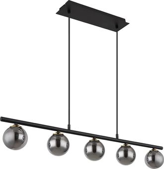 Globo Lighting Hängelampe Pendelleuchte Esszimmerlampe, 5-flammig, Glas Kugel, Höhenverstellbar, Metall Rauchglas, schwarz, 5x G9 Fassungen, LxBxH 90x10x120 cm