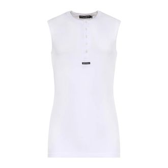 Dolce & Gabbana Cotton Serafino T-shirt - - Tops - Herren - Wei&szlig; - XL