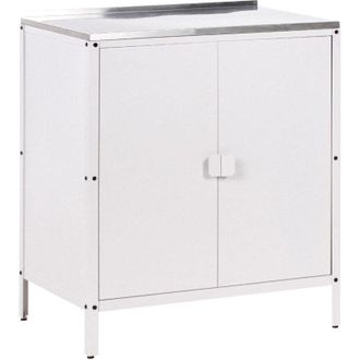 Beliani Armoire de Cuisine dExt&eacute;rieur en Acier 2 Portes avec Dessus en Acier Inoxydable Blanc Vilama