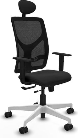 Piqueras y Crespo Schreibtischstuhl aus schwarzem Netzstoff, mit 1D-Armlehnen, h&ouml;henverstellbarer Lendenwirbelst&uuml;tze und festem Kopfteil, ausgestattet mit Syncro/Trasla