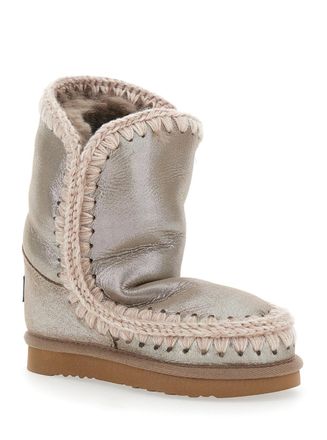 Mou Girls Metallic Ankle Boots Patent Suede Sheep