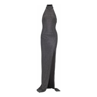 Balmain Langes Samt-Neckholderkleid mit Strasssteinen - - Dresses - Damen - Grau - XS