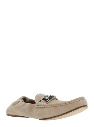 Gucci Mens Loafers With Horsebit Plate Beige Suede Goat