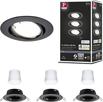 Paulmann 92465 LED Einbauleuchte Base Smart Home Zigbee Basisset schwenkbar rund 230V 3x4,9W 3x430lm dimmbar 90mm Schwarz matt Metall 3000K