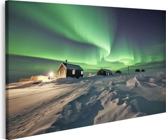 Islandburner Bild auf Leinwand Nordlichter über schneebedecktem Polardorf Aurora Borealis Winternachtlandschaft Bilder Wandbilder Poster