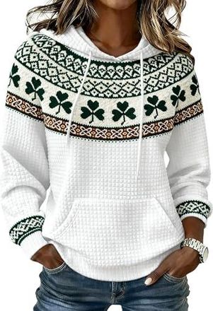 Generic Sweat &agrave; capuche pour la Saint-Patrick pour femme Motif tr&egrave;fle, blanc, 3XL