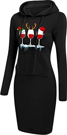 Generic Robes amincissantes 2026 pour femmes, chandail &agrave; capuche de No&euml;l &agrave; manches longues, cordon de serrage, l&eacute;ger, avec poche, Noir, L