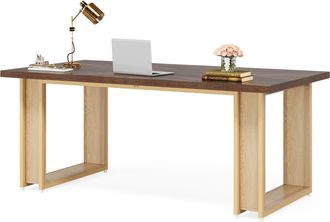 Tribesigns Schreibtisch 160cm für Büro, hölzerner einfacher Bürotisch große Computertische rustikaler brauner Schreibtisch Business-Arbeitsplatz mit Kufengestell