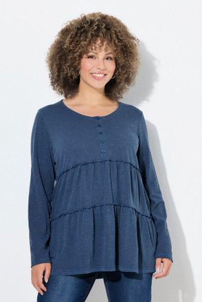 Ulla Popken Longsleeve Shirt Volants A-Linie Rundhals Langarm
