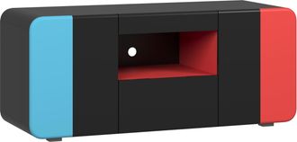 Trendteam Level Up - TV-Schrank - Schwarz/Rot/Blau - Gaming-Lowboard passend f&uuml;r z.B. Nintendo Switch - (BxHxT) 115 x 49 x 42 cm - Mit verdeckten Griffmulden un