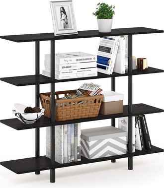 Furinno breites Regal mit 4 Ebenen, Espresso/Schwarz, 29.49 x 119.9 x 100.2 cm