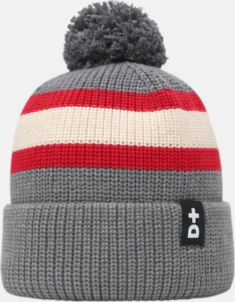 Derbe Derbe Strickm&uuml;tze L&uuml;l&uuml; Bommel Grau Rot Wei&szlig; Gestreift Pud