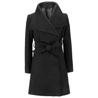 Generic Manteau long caban pour femme, manteau dhiver ouvert sur le devant et ceintur&eacute;, v&ecirc;tement dext&eacute;rieur tendance pour temps froid, noir, taille S