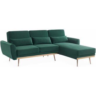 Sweeek Sweeek - Canap&eacute; dangle convertible. r&eacute;versible 3 places. velours vert anglais. pieds fins or rose