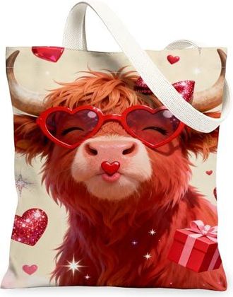Generic Sacs fourre-tout r&eacute;utilisables en toile avec motif animal mignon pour la Saint-Valentin, sacs d&eacute;picerie r&eacute;utilisables, l&eacute;gers et lavables &agrave; l&eacute;paule S,