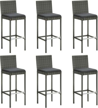 vidaXL vidaXL Barhocker mit Kissen 6 Stk. Grau Poly Rattan