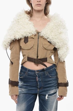 Dsquared2 Kurzjacke aus geripptem Velours mit Shearling-Kapuze Dsquared2