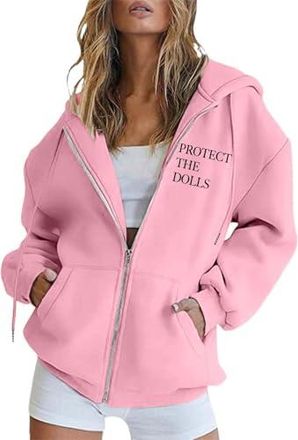 Generic Sweat &agrave; capuche pour femme, veste &agrave; capuche longue, sweat &agrave; capuche avec manches longues, fermeture &eacute;clair, manteau surdimensionn&eacute;, style sport, ferme