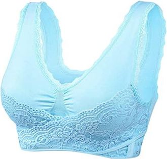 Generic Soutien-gorge de sport &agrave; armatures avec boucle lat&eacute;rale avant en dentelle pour femme, bleu, 3XL