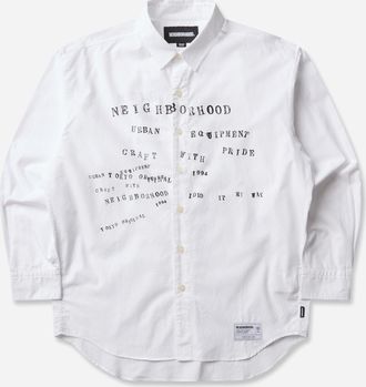 Neighborhood Men s Typographic Longsleeve Shirt White