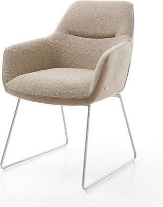 DELIFE Esszimmerstuhl Pejo-Flex Materialmix Schlamm Kufengestell Edelstahl Taschenfederkern, Esszimmerst&uuml;hle