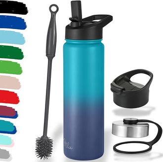 Milu Bouteille en acier inoxydable 500ml, 750ml, 1l (+3 couvercles) - Bouteille thermo avec paille, bouteille deau, pour boissons chaudes, froides et gazeu