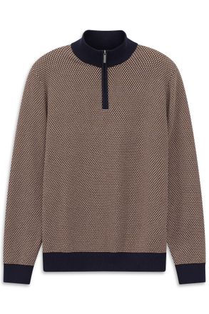 Bugatti Herren Troyer 7500-15514E Regular Fit Struktur kurzer Rei&szlig;verschluss