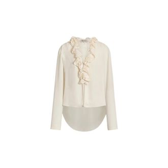 Alberta Ferretti Flie&szlig;ende Bluse mit skulpturalem R&uuml;schenkragen - - Blouses & Shirts - Damen - Beige - XL