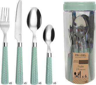 Amefa PAILLE Besteckset 24-teilig | Besteck Set f&uuml;r 6 Personen | Edelstahl Besteck Sp&uuml;lmaschinenfest | Besteck Bunte Griffe in Pastell Gr&uuml;n | Essbesteck