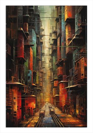 Wallario Wandbild - Stadt der Zukunft in Premiumqualität, Poster mit rahmenlosen Bildhalter, Größe: 61 x 91,5 cm