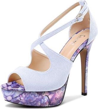 Castamere Femmes Haut High Plate-forme Aiguille Talon Heel Ouvert Bout Sandales Lanières Croisées Two-Piece Danse Dress 13 CM Heels Bleu Clair 41 EU