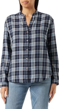 Camel Active Damen Karobluse mit Rundhalsausschnitt Blau, Womenswear-M