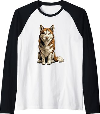 Whyitsme Design Roter und wei&szlig;er Sibirischer Husky-Hund Illustration Raglan