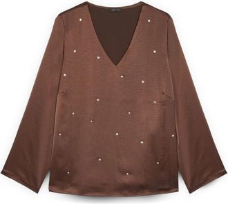 Fiorella Rubino Femme, Blouses et Chemises, Brun, Taille: 44 FR Blouse en satin avec strass