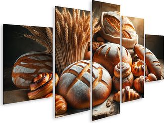 Islandburner Prime Bild auf Leinwand Frisches Brot und Gebäck auf einem rustikalen Holztisch Bilder Wandbilder Poster