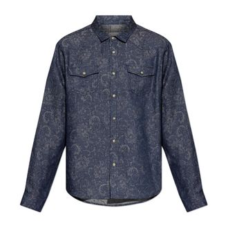 Etro Denimhemd aus Baumwolle und Leinen-Jacquard mit bl&auml;ttrigem Paisley-Motiv - - Shirts - Herren - Blau - L