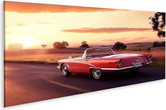 Islandburner Bild auf Leinwand Klassisches Auto bei Sonnenuntergang auf Landstraße Bilder Wandbilder Poster