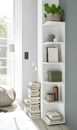 M&ouml;belando Eckregal B&uuml;cherregal Standregal Holzregal Dekoregal Beistellregal Lasmos II Wei&szlig;