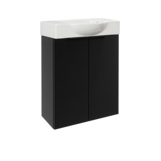 Fackelmann B.Paris G&auml;ste WC Waschtisch Set SBC - 55 cm breit, Schwarz matt, Waschbecken Keramik Wei&szlig;, (52 x 60 x 24,3 cm) - Modernes Design f&uuml;r kleine B&auml;der