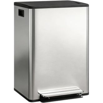 HOMCOM Poubelle de cuisine - HOMCOM - double compartiment 2 x 30L - p&eacute;dale - seaux int&eacute;rieurs - acier inoxydable - 47,5x37,5x67cm - argent
