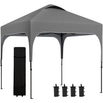 OUTSUNNY Tonnelle barnum automatique pop-up dim. 2,53L x 2,53l x 2,68H m hauteur r&eacute;glable nombreux accessoires inclus acier oxford gris