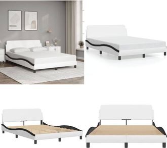 vidaXL Bettgestell mit Kopfteil Weiß und Schwarz 120x200 cm Kunstleder - Bettsofa - Doppelbett - Boxspringbetten - Schlafzimmermöbel - Lattenrost - Home &
