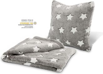 Römer Wellness Kissen-Decken-Set Stern, 2-teilig, 150 x 200 cm Flauschige Kuscheldecke + 45 x 45 cm Kissen, modernes Design, weich, antistatisch