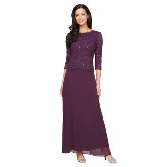 Alex Evenings Damen 3/4-ärmel, Stretch-Spitze, Mieder, Einteilig, für die Brautmutter (Zierliche und Normale Größen) Kleid fr besondere Anlsse, Deep Plum, 