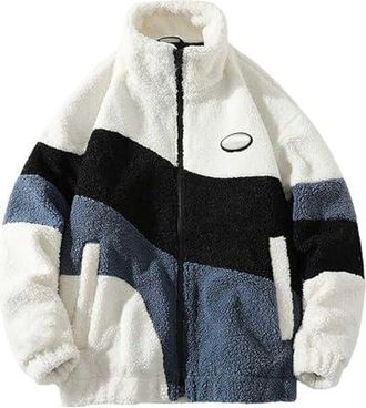 Generic Veste polaire pour homme - Veste dhiver chaude en sherpa - Patchwork - Manteau dextérieur en polaire avec col montant - Veste dhiver avec fermeture éc