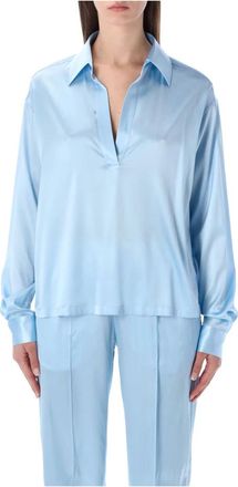 Tom Ford Femme, Blouses et Chemises, Bleu, Taille: 38 FR Polo en satin de soie stretch