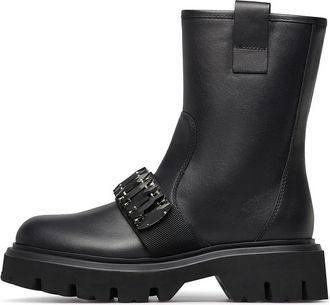 Loriblu Femme, Chaussures, Noir, Taille: 40 EU Bottines Combat en Cuir de Veau Ornées de Pierres